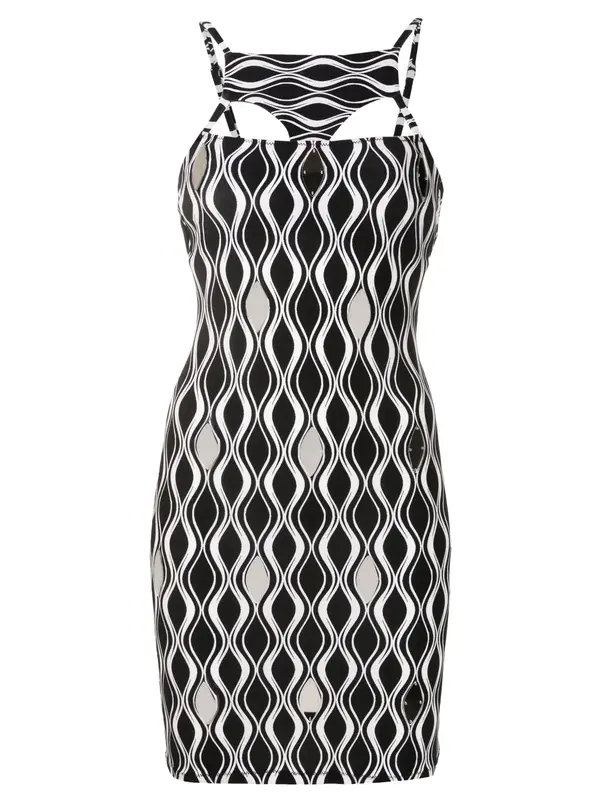 AMIR SLAMA Wave-print Bodycon Mini Dress - Black