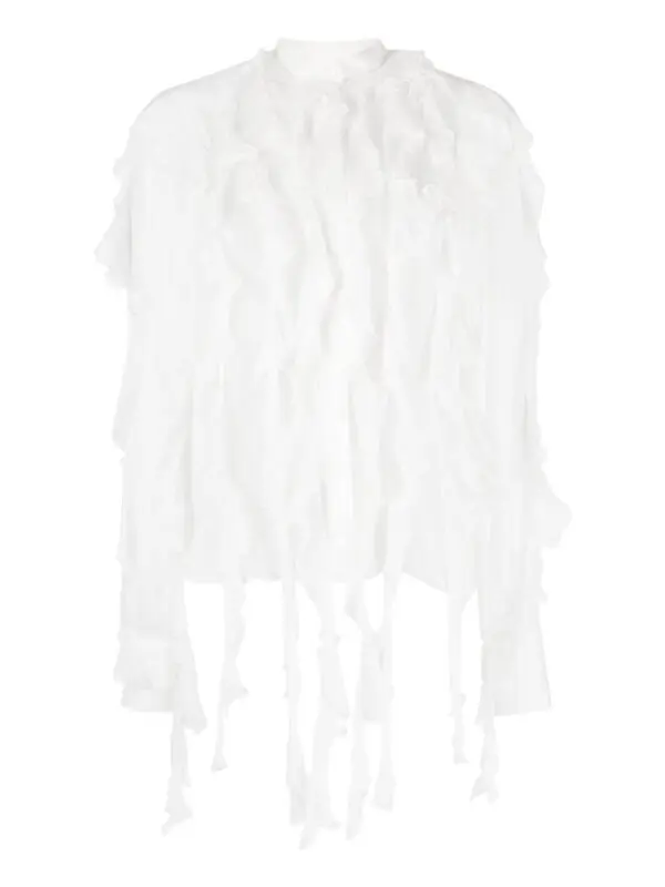Ermanno Scervino Ruffled Sheer Silk Shirt - White