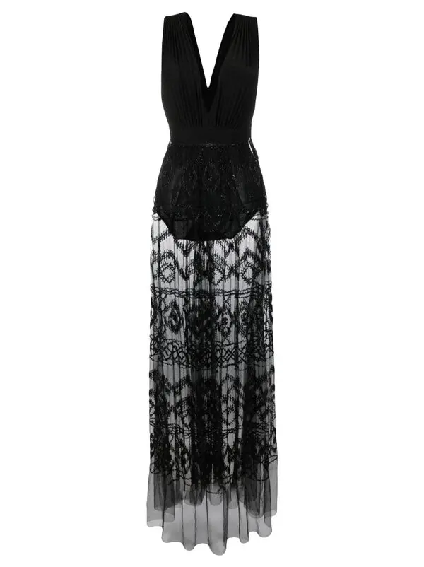 Elisabetta Franchi V-neck Beaded Maxi Dress - Black
