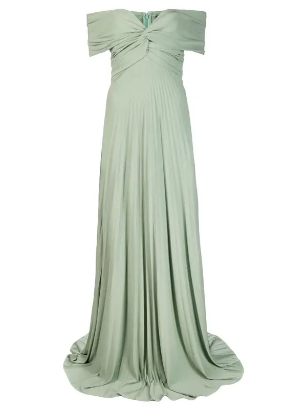 Ralph Lauren Merridan Pleated Evening Gown - Green