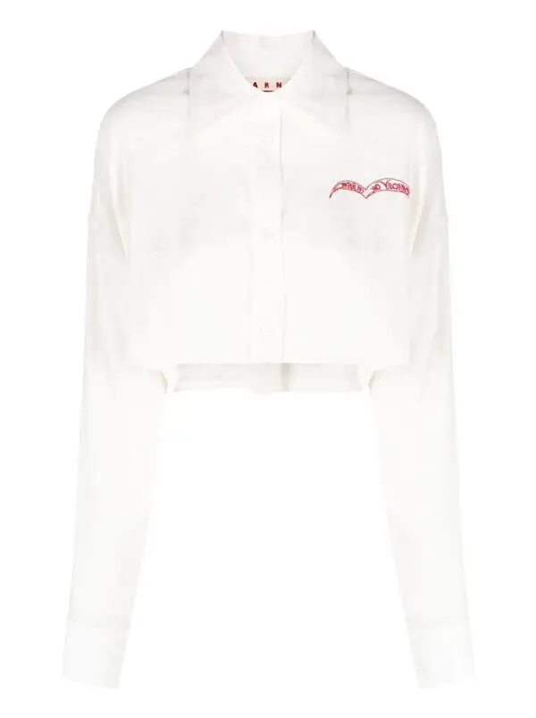 Marni Slogan-embroidered Cropped Shirt - Neutrals