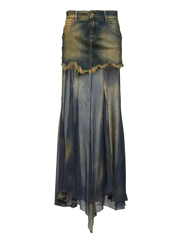 Blumarine Denim And Silk Chiffon Maxi Skirt - Multicoloured