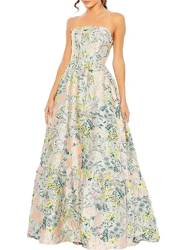 Mac Duggal Strapless Floral Jacquard Gown - Pastel Multi