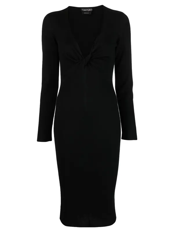 TOM FORD V-neck Knitted Midi Dress - Black