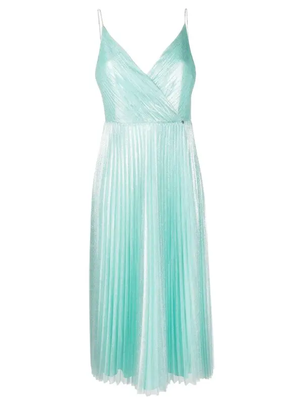 NISSA Metallic-sheen Plissé Midi Dress - Green