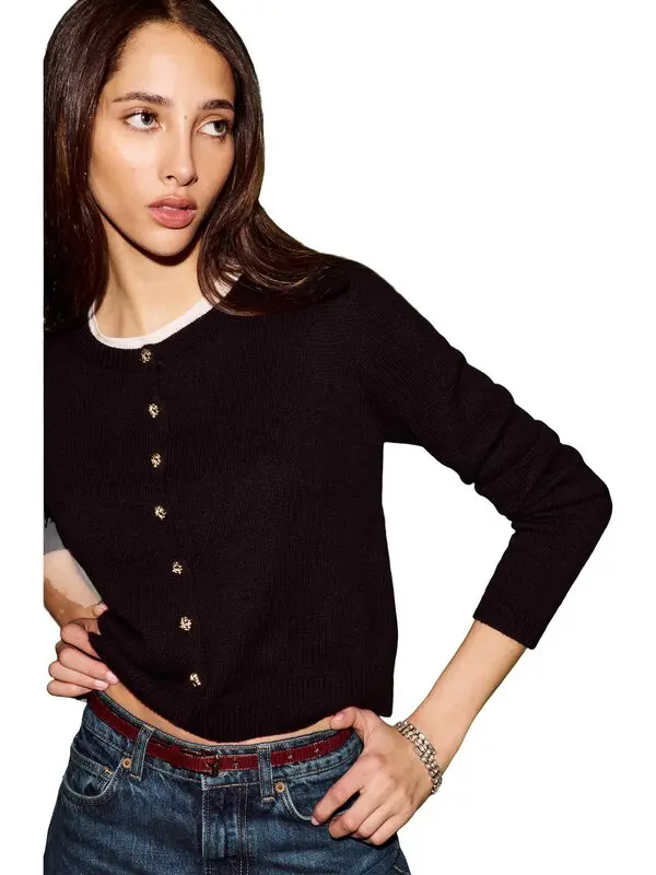 REFORMATION Clara Cashmere Crew Cardigan - Black