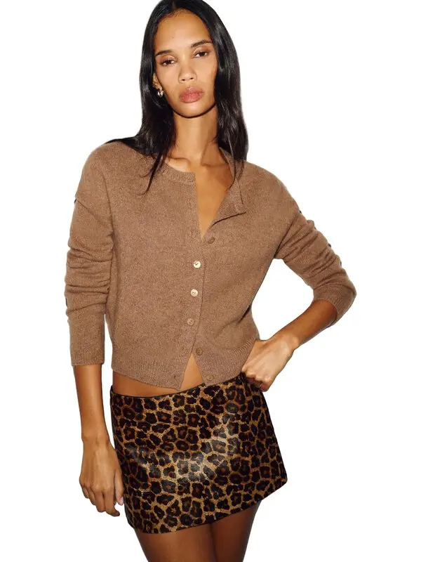 REFORMATION Clara Cashmere Crew Cardigan - Brown