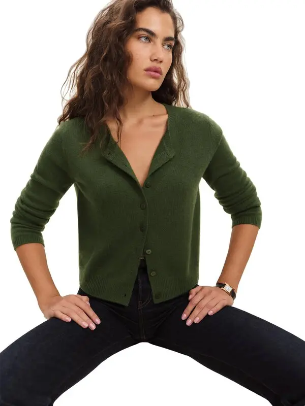 REFORMATION Clara Cashmere Crew Cardigan - Green