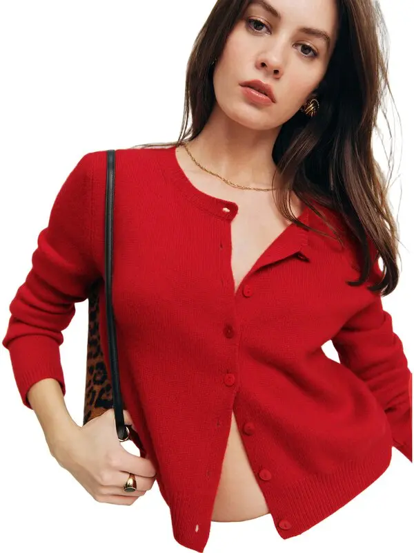 REFORMATION Clara Cashmere Crew Cardigan - Red