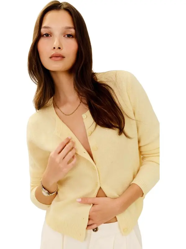 REFORMATION Clara Cashmere Crew Cardigan - Yellow