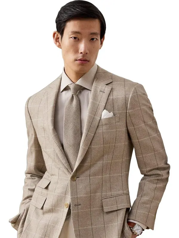 Ralph Lauren Kent Hand-tailored Plaid Sport Coat - Summer Sand/ Truffle