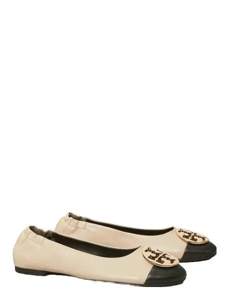 Tory Burch Claire Cap-toe Ballet Flat - New Cream / Black / Gold