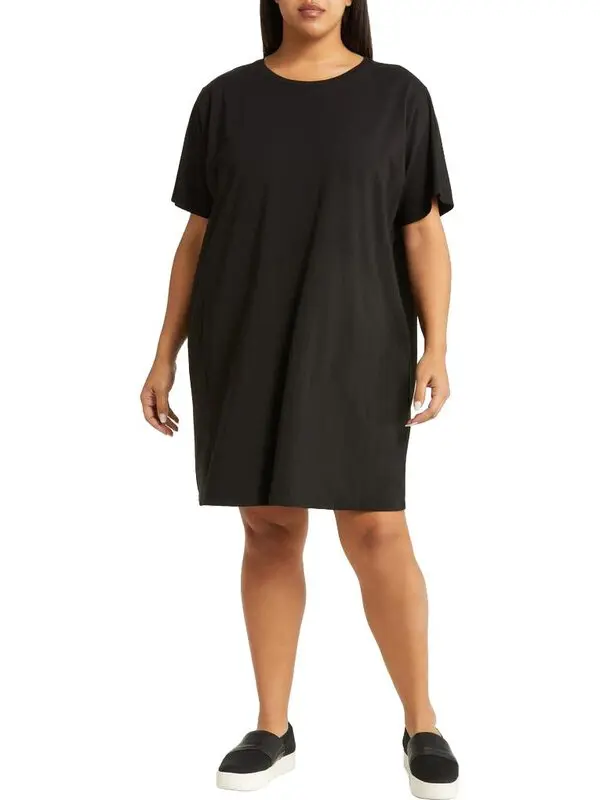 Eileen Fisher Dolman Sleeve Organic Pima Cotton-blend T-shirt Dress - Black