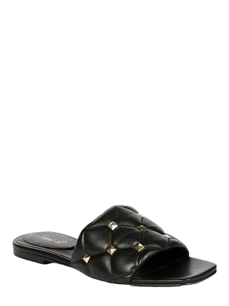 SAINT G Ludovica Studded Leather Slide Sandal - Black