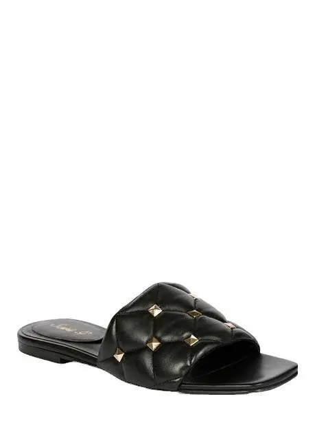 SAINT G Ludovica Studded Leather Slide Sandal - Black