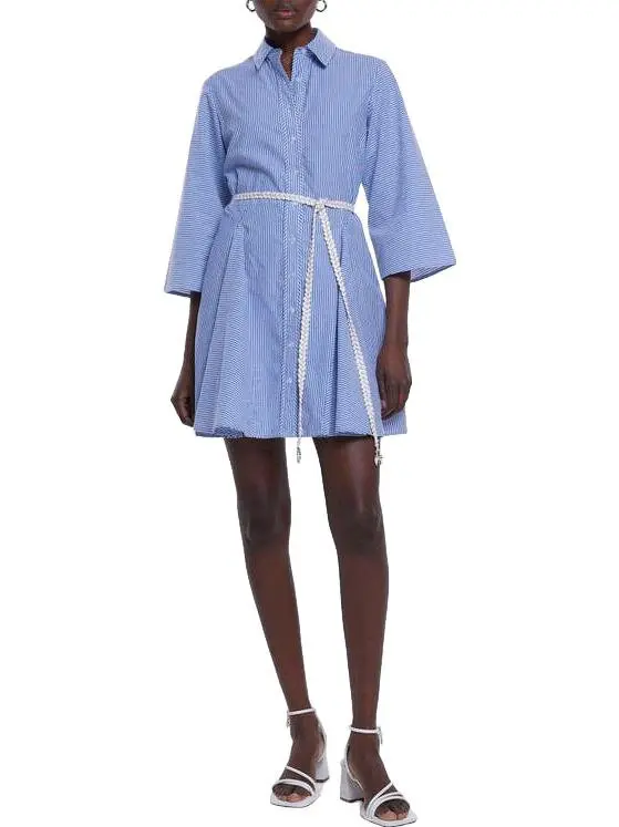 RIVER ISLAND Stripe Belted Shirtdress - Blue
