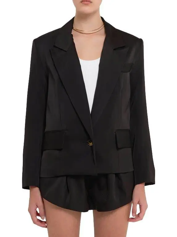 GREY LAB One-button Satin Blazer - Black