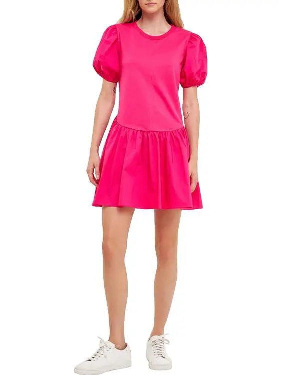 English Factory Mixed Media Mini Dress - Fuchsia