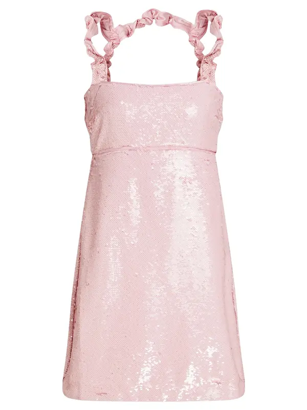 GANNI Ruffle-trimmed Sequined Georgette Mini Dress - Baby Pink