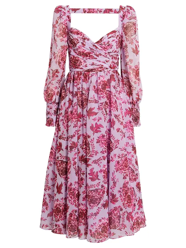 Badgley Mischka Floral-print Chiffon Midi Dress With Cutout Detail - Lilac