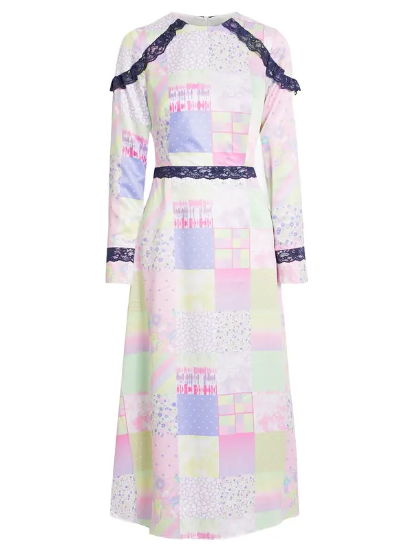 Olivia Rubin Patchwork-effect Printed Satin Midi Dress - Lilac