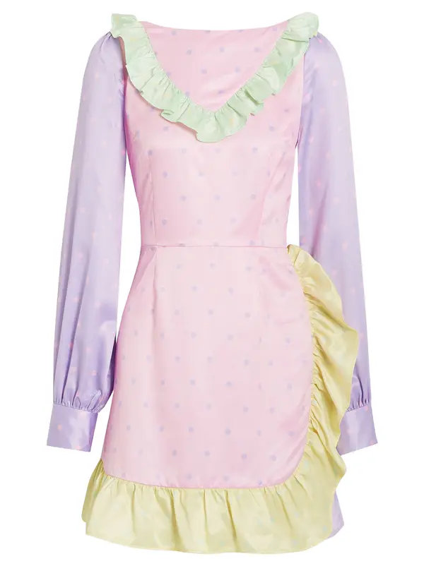 Olivia Rubin Ruffled Polkadot Satin Mini Dress - Baby Pink