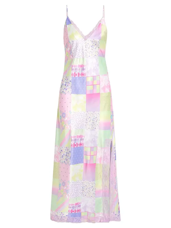 Olivia Rubin Printed Lace-trimmed Maxi Dress - Lilac
