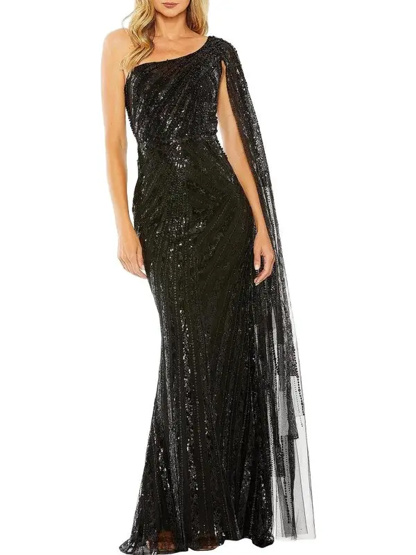 Mac Duggal Asymmetric Sequined Gown - Black