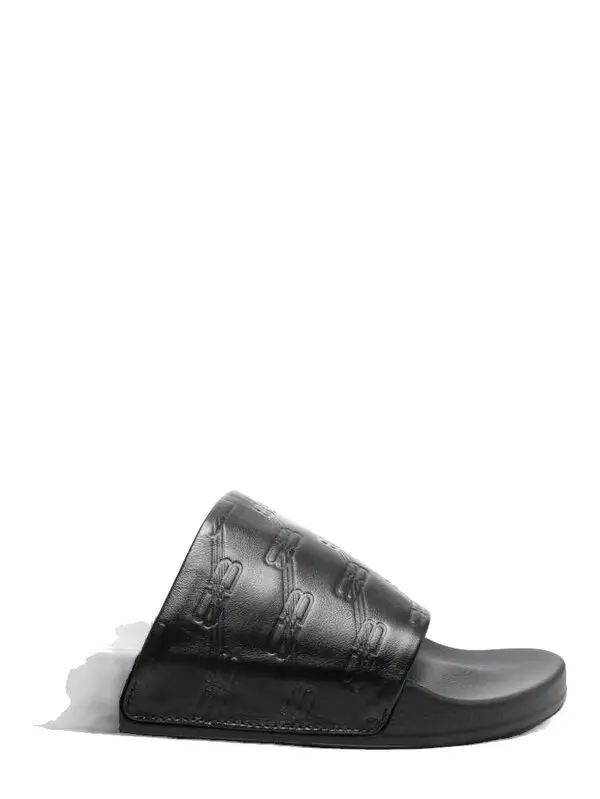 Balenciaga Bb-monogram Leather Pool Slides - Black