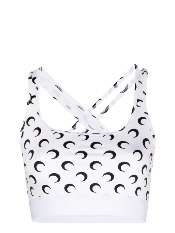MARINE SERRE Crescent Moon Print Crop Top - White