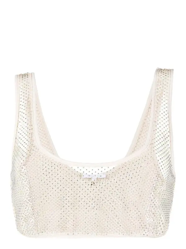 Patrizia Pepe Rhinestone-embellished Mesh Crop Top - Neutrals
