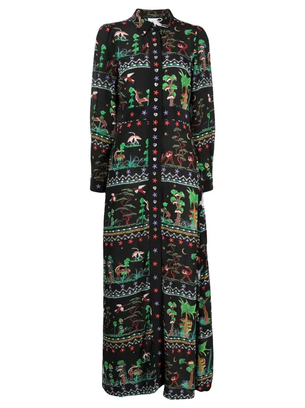 HAYLEY MENZIES Printed Maxi Shirt Dress - Black