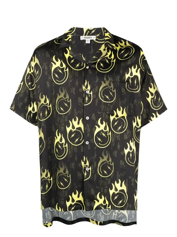 PHIPPS Oversized Smiley-print Bowling Shirt - Black