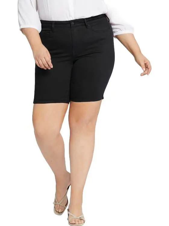 NYDJ Ella Print Side Slit Denim Shorts - Black
