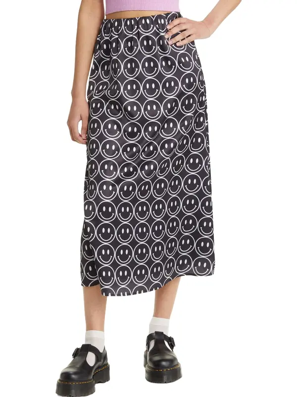 DRESSED IN LALA Satin Midi Skirt - Black Current Mood