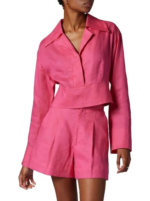 Equipment Beatrix Linen Crop Shirt - Raspberry Sorbet