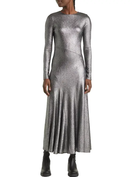 Topshop Cut & Sew Metallic Midi Dress - Silver