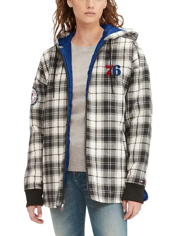 Tommy Hilfiger Philadelphia 76ers Plaid Zip-up Hoodie - Black