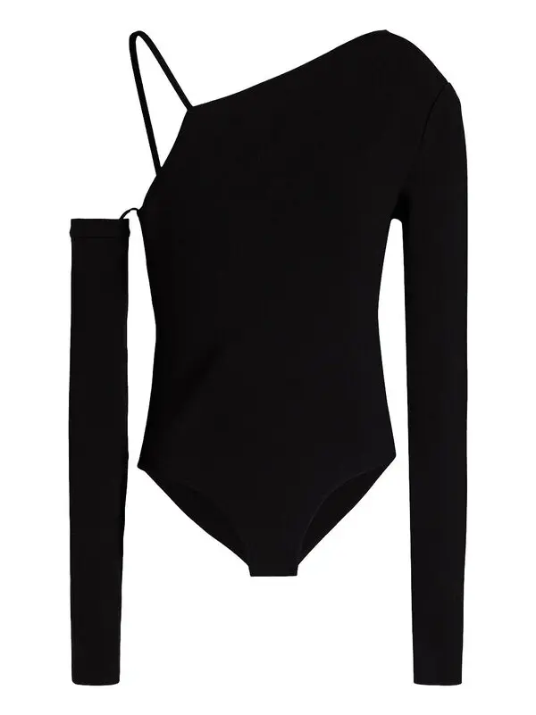 Zeynep Arçay Asymmetric Stretch-knit Bodysuit - Black