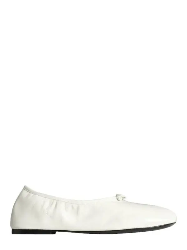 Cos Leather Ballet Flats With Square Toe And Bow Detailing - White