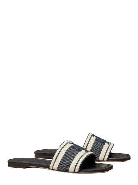 Tory Burch Double T Jacquard Slide Sandals - Blue Chiaro/ash White
