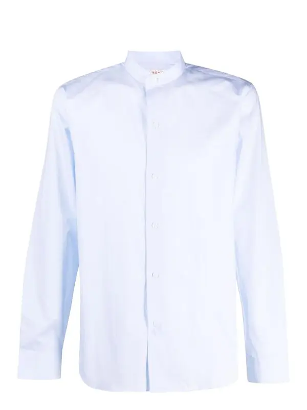 FURSAC Collarless Long-sleeve Cotton Shirt - Blue