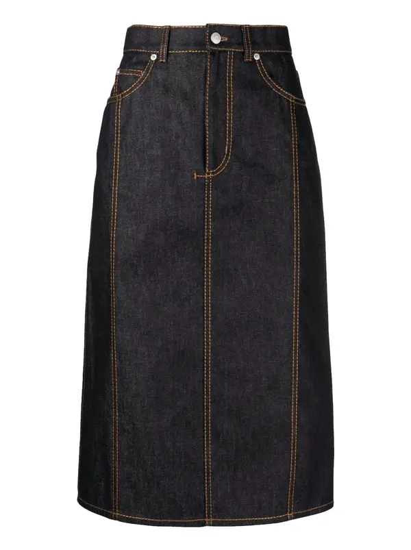 Alexander McQueen Contrast-stitch Denim Midi Skirt - Blue