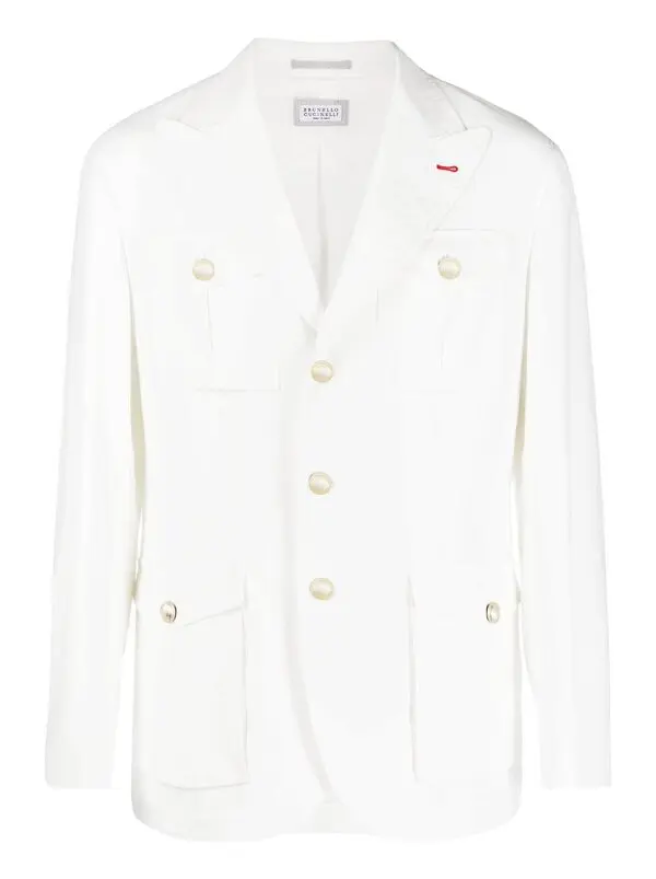 Brunello Cucinelli Linen Jacket With Pockets - White