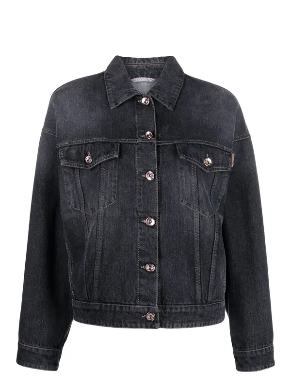 Brunello Cucinelli Authentic Monili-embellished Denim Jacket - Grey