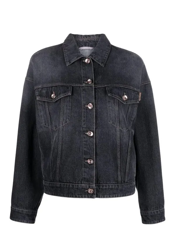 Brunello Cucinelli Monili Embellished Denim Jacket - Grey