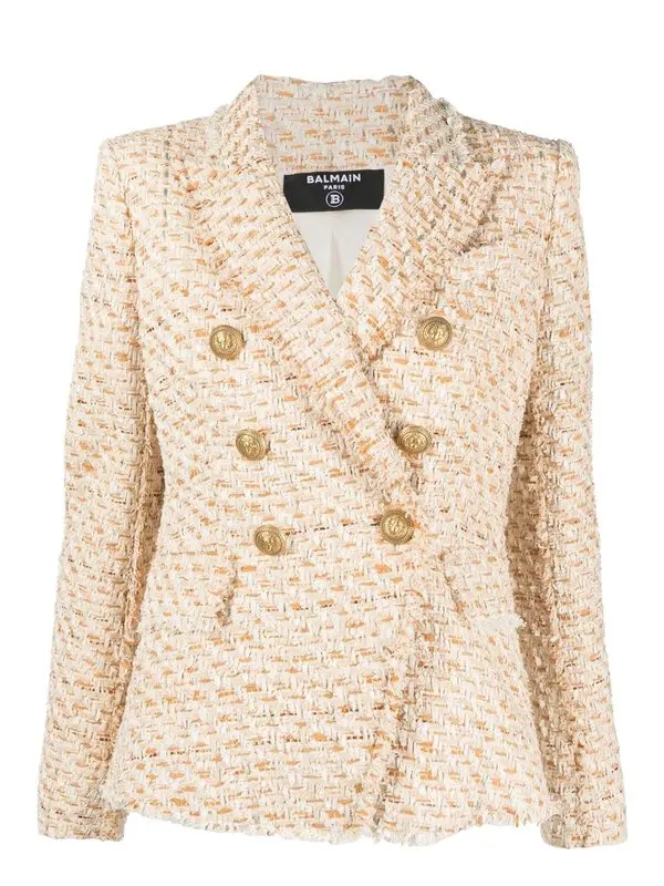 Balmain Double-breasted Tweed Blazer - Neutrals