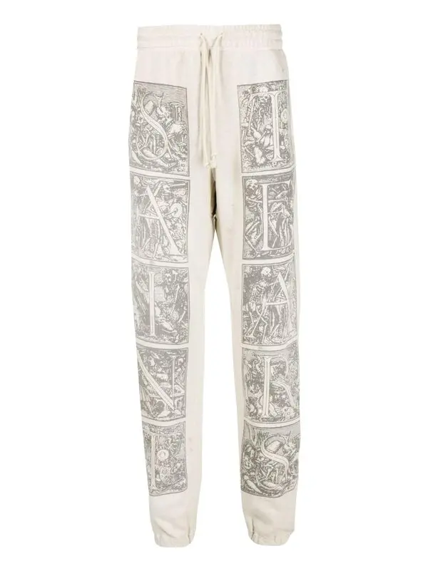 SAINT MXXXXXX Graphic-print Cotton Track Pants - Neutrals