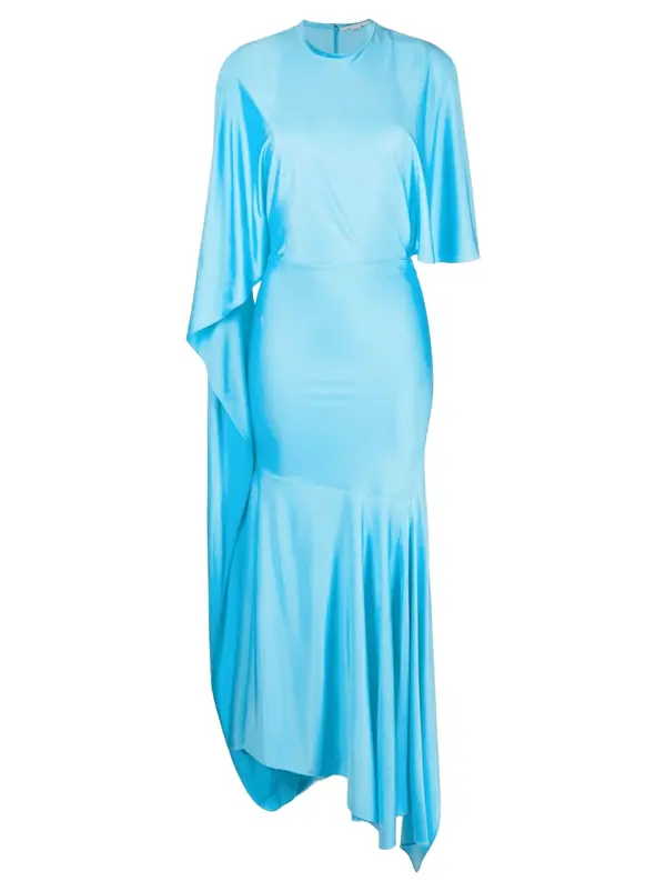 Stella McCartney Cape-sleeve Asymmetric Maxi Dress - Blue