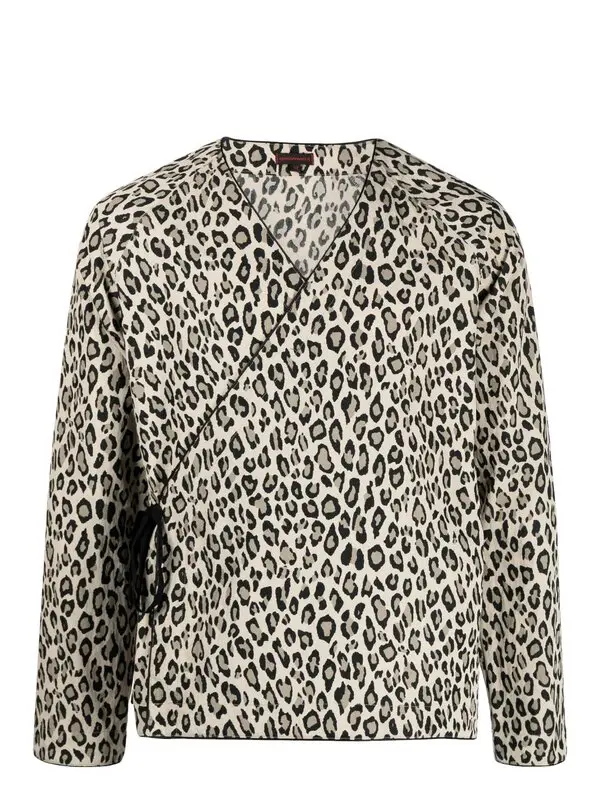 CLOT Leopard-print V-neck Shirt - Green